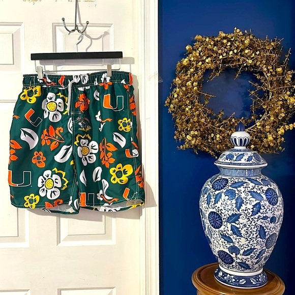 Wes And Willy | Swim | Mens Wes And Willy Green Miami Hurricanes Floral ...